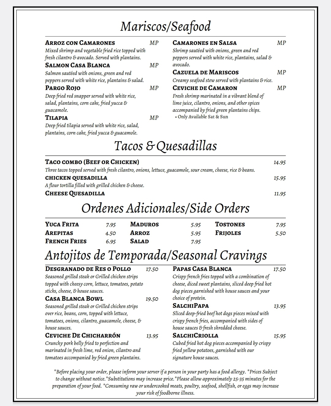 CASA BLANCA – RESTAURANT